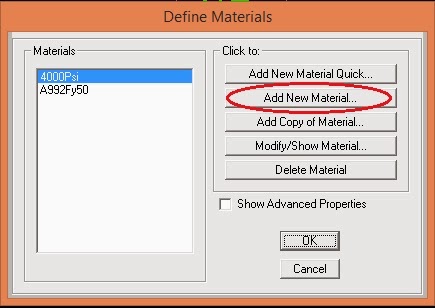 Pada kotak dialog Define Materials klik Add New Material