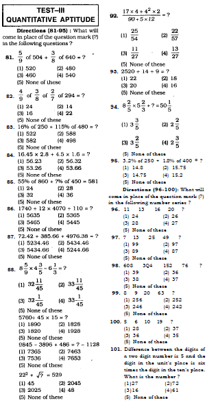 SBI Clerk Previous Year Question Paper on Quantitative Aptitude - SBI ...