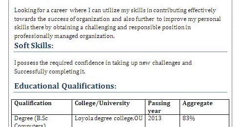 Resume Format for Bsc Computer Science Fresher Students in Word Free ...