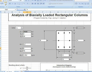 Design of biaxially loaded rectangular columns excel modele - Civil engineering program