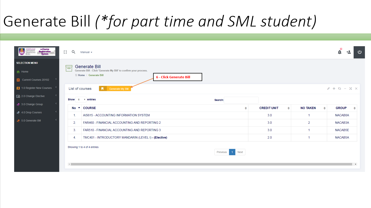 UNIVERSITI TEKNOLOGI MARA - STUDENT PORTAL: How to Register Course