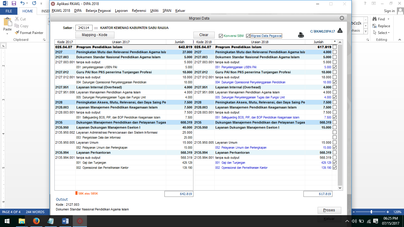 Cara Migrasi Data pada Aplikasi RKAKL