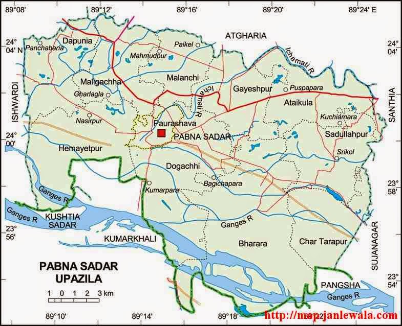 Pabna Sadar Upazila Map, Pabna, Bangladesh