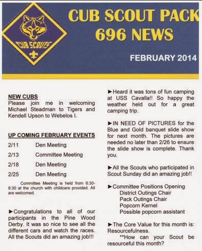 Dickinson Cub Scout Pack 696: PACK 696 FEBRUARY NEWSLETTER