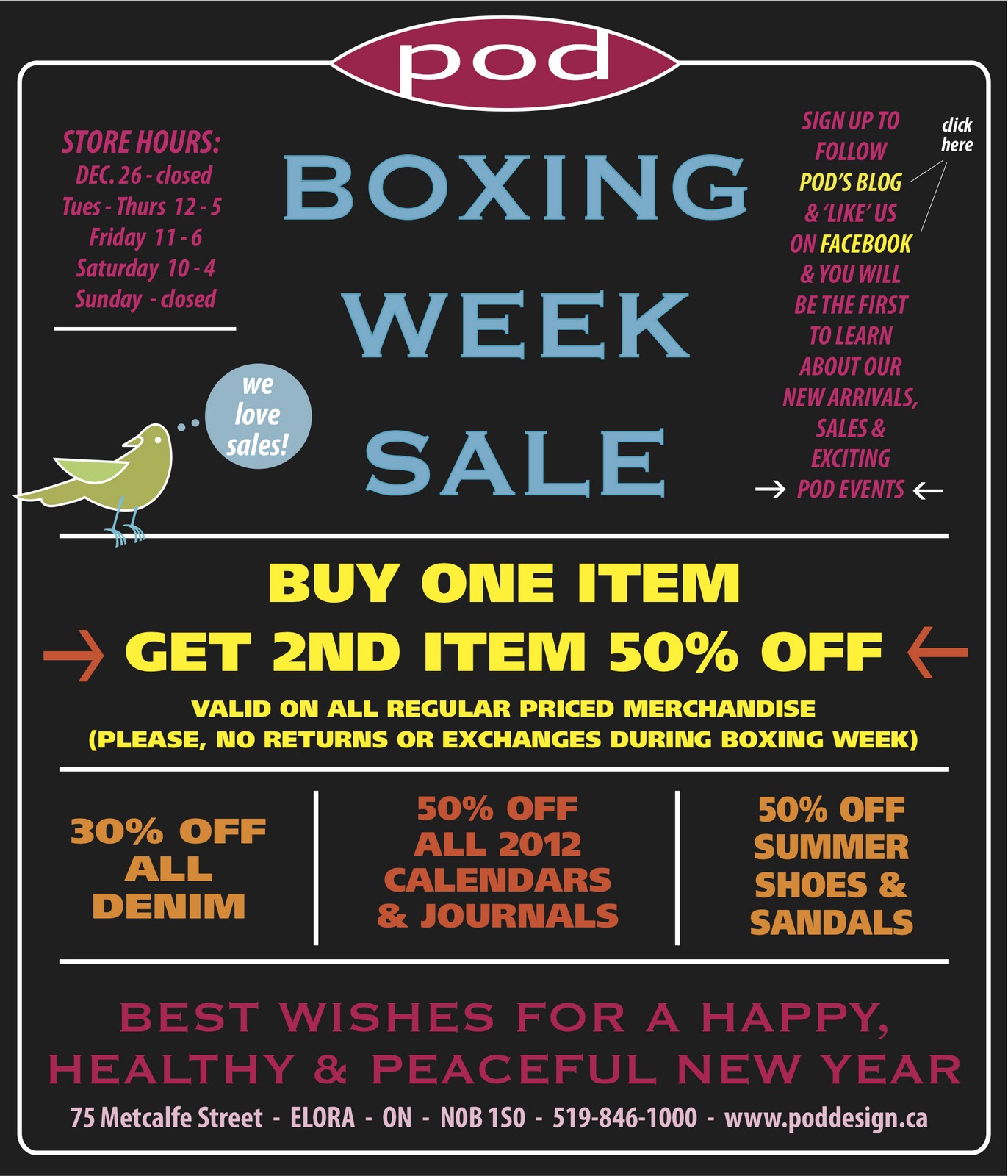 Pod in Elora: BOXING WEEK SPECIALS!