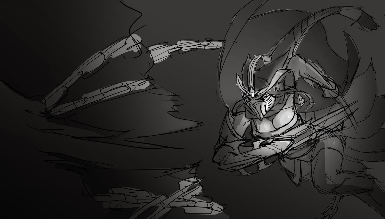 Jean Go Art: Sketch: Heavy Mech sketch, SK T1 Faker fan art sketch