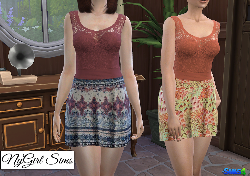 NyGirl Sims 4: Strapless Dress with Lace Tank Overlay in Prints