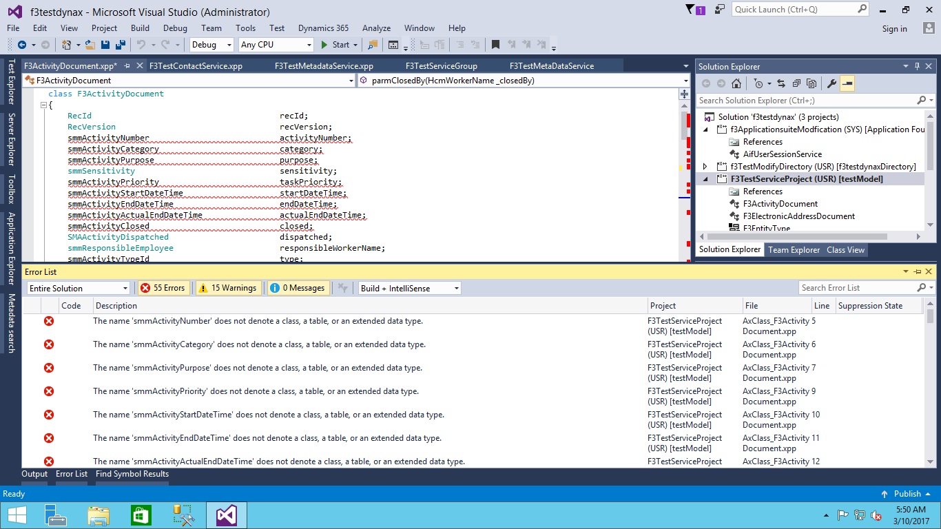 Dynamics AX 365 : The name does not denote a class, a table or an extended data type