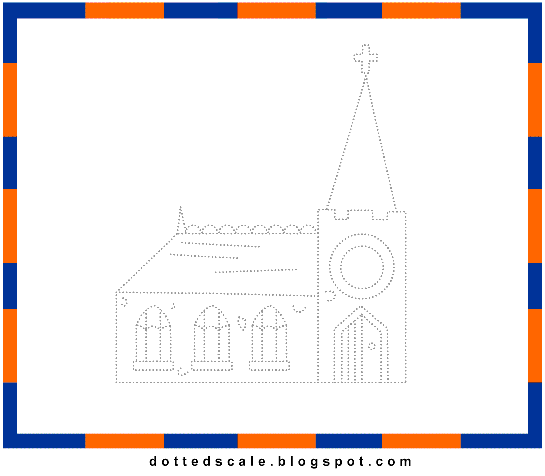 Printable Dotted Drawing Pictures: Church Dotted for kids