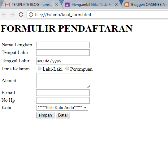 Membuat Formulir Pendaftaran Dengan HTML | OASENESIA