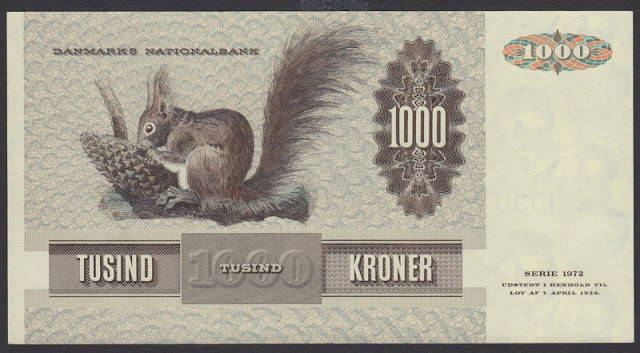 Banknotes of Denmark 1000 Danish Kroner banknote of 1972 Thomasine ...