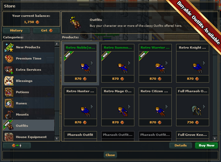 Novos Retro Outfits na Store - Tibia Life