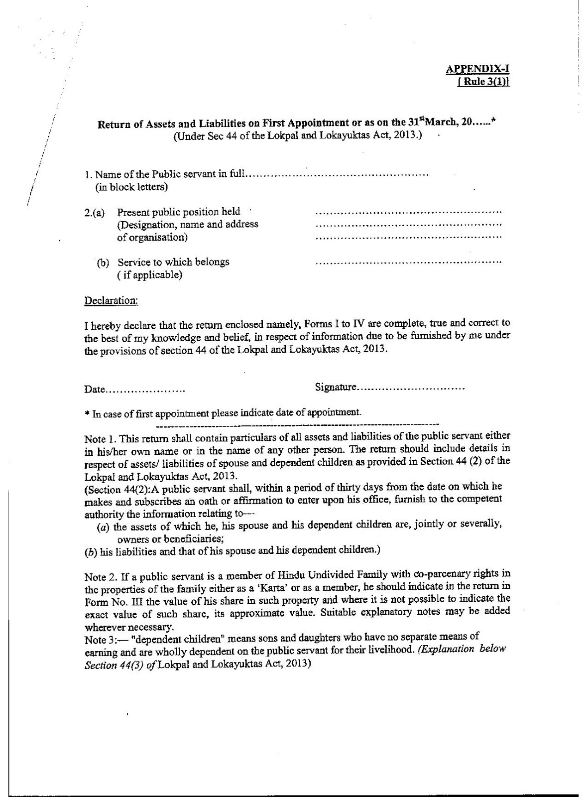 Declaration of Assets and Liabilities by Public Servants under section ...