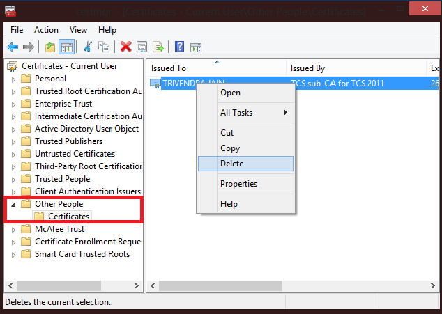 Delete Digital Certificates from Other People, Intermediate ...