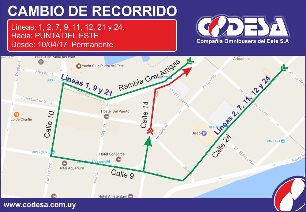 Cambios de recorridos en Punta del Este. | CODESA