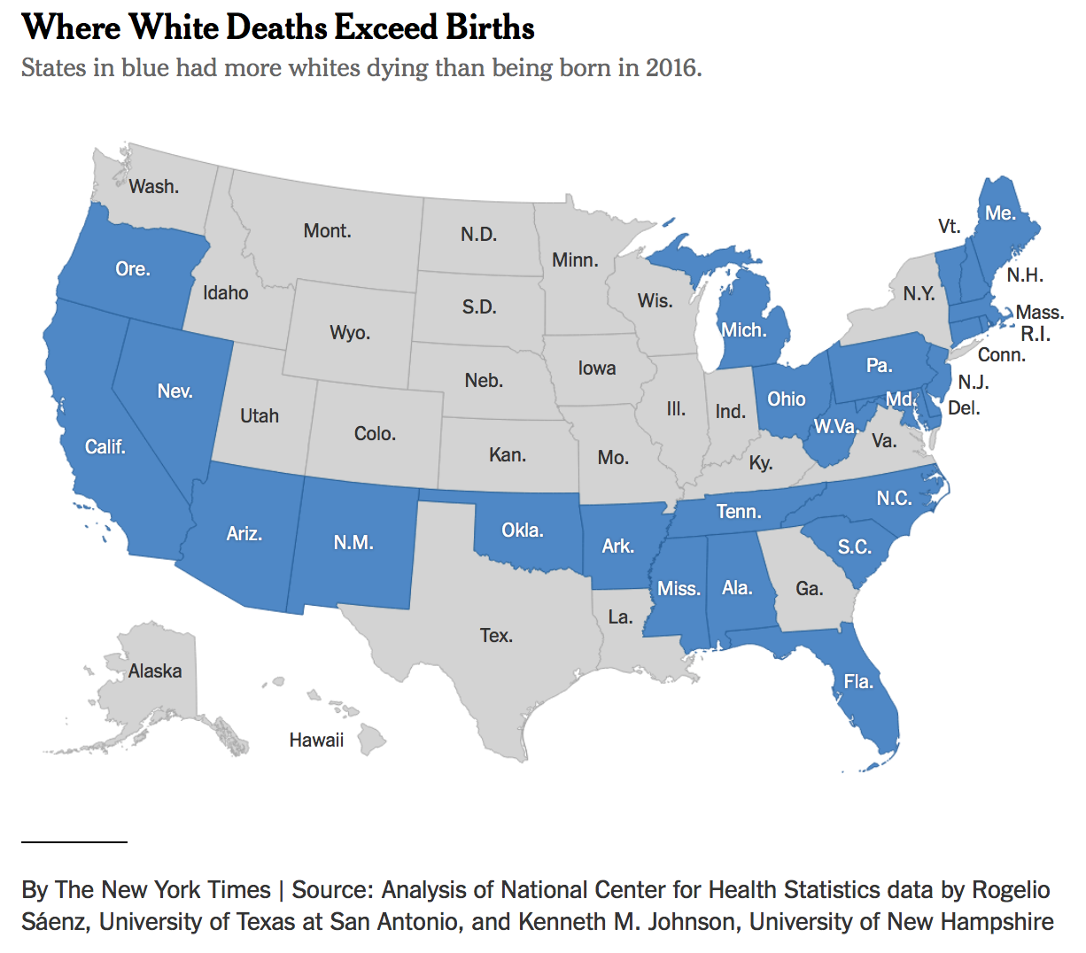 Weeks Population: White Deaths Exceed White Births in 26 States