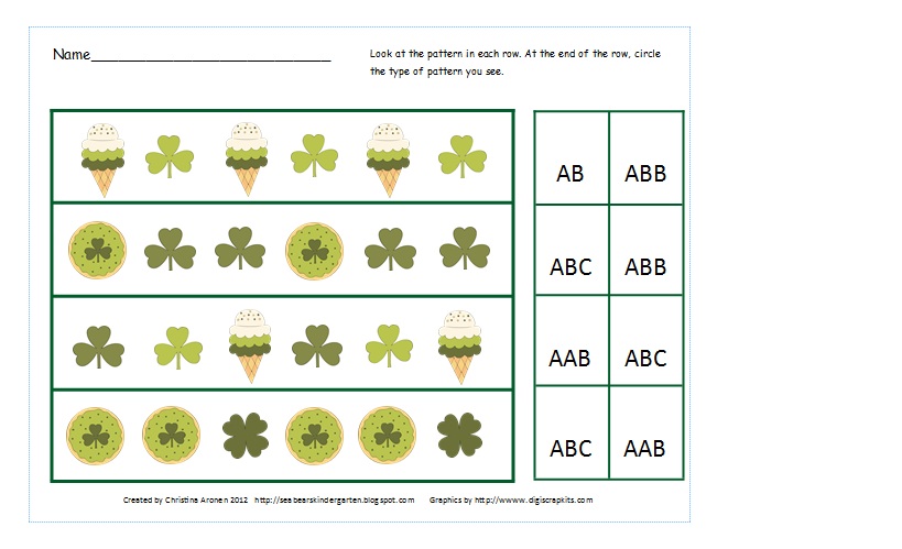 Classroom Freebies Too: Free St. Patrick's Day Pattern Identification Sheet