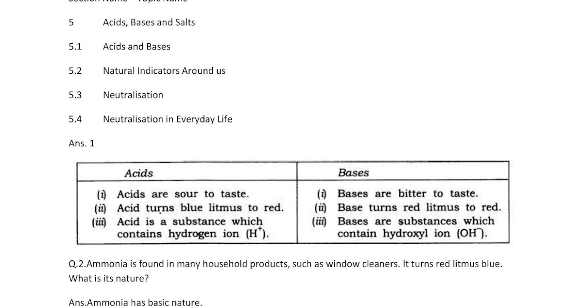 NCERT Solutions of Class 7 SCIENCE Chapter 5 Acids, Bases and Salts ...