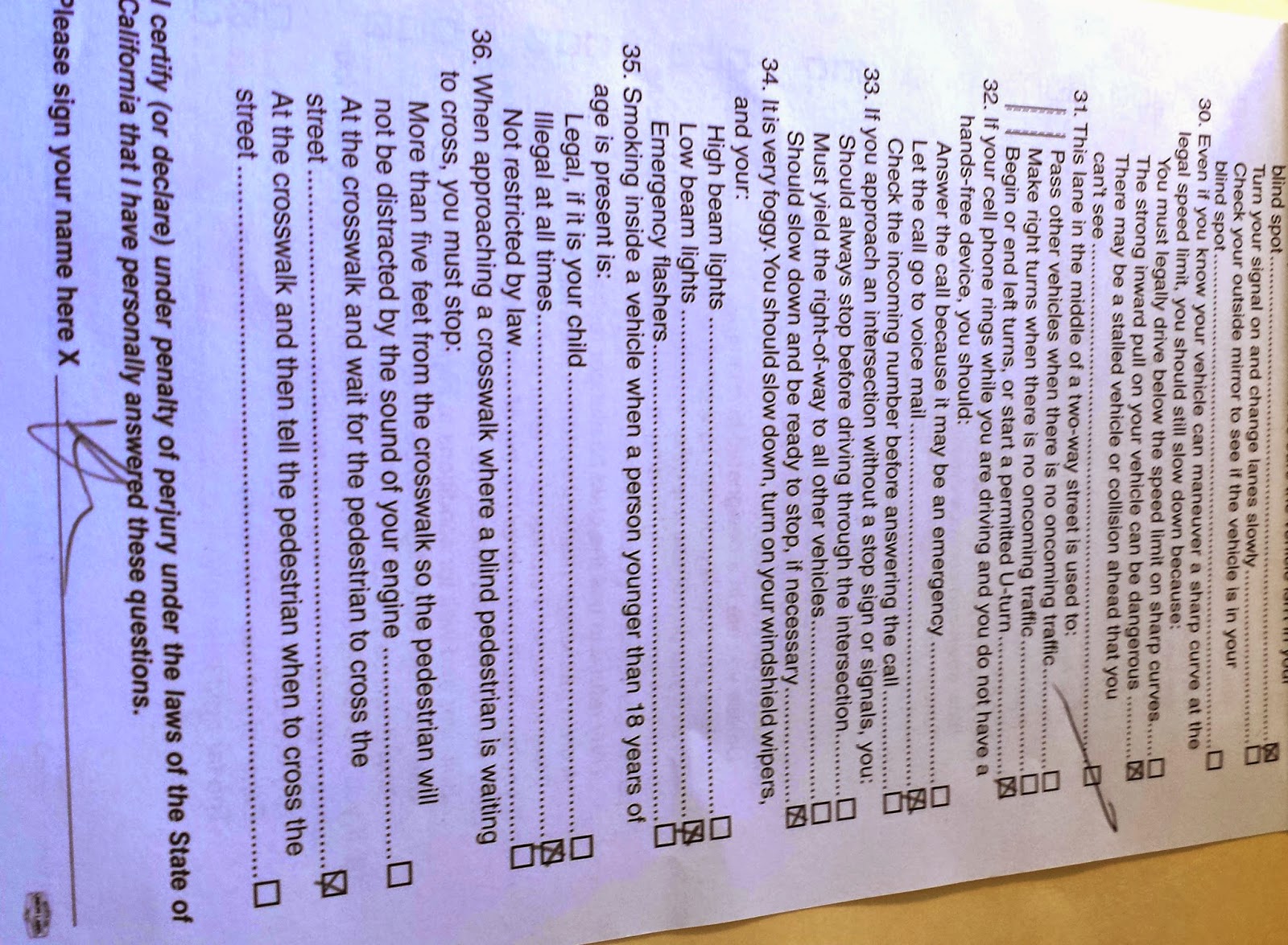 California DMV Test papers