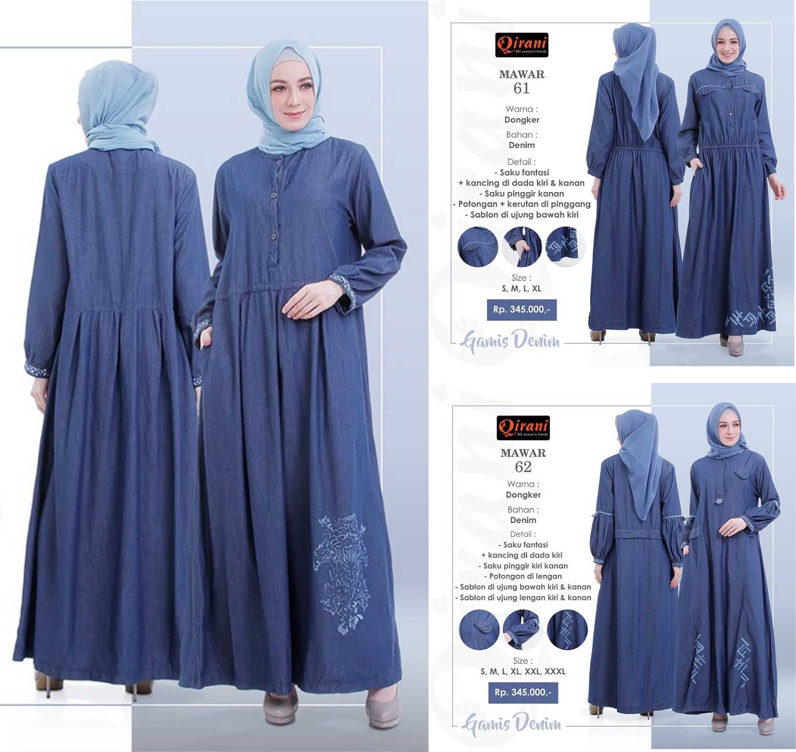KOLEKSI TERBARU GAMIS BRANDED QIRANI MAWAR 61,62,63