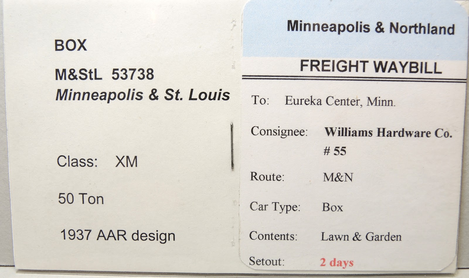 Minneapolis & Northland Railroad Company Modeling: Card System ...