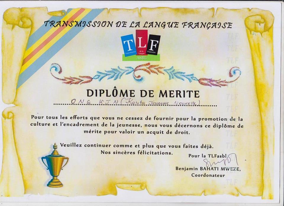 Karibu Jeunesse Nouvelle : Diplome de merite dans la promotion de la ...