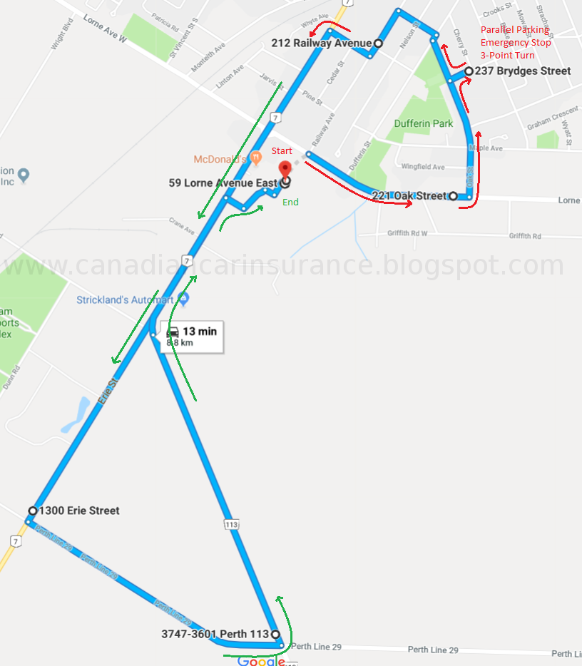 Stratford G Road Test Route 2 Maps
