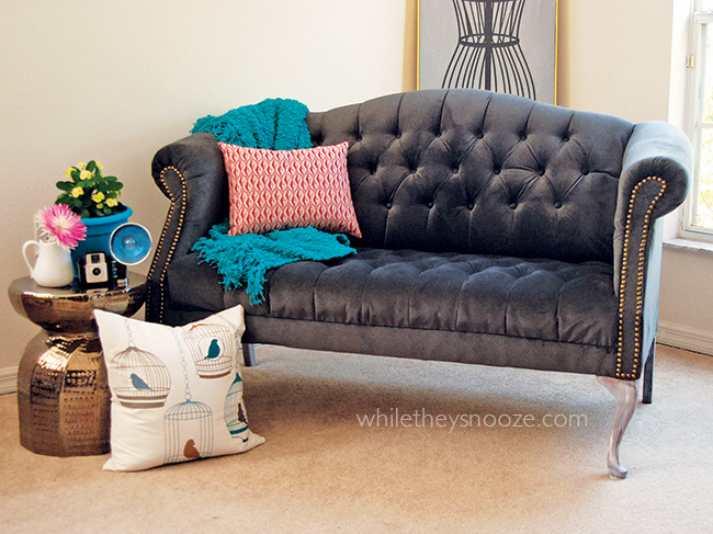 While They Snooze: How to Reupholster a Tufted Couch