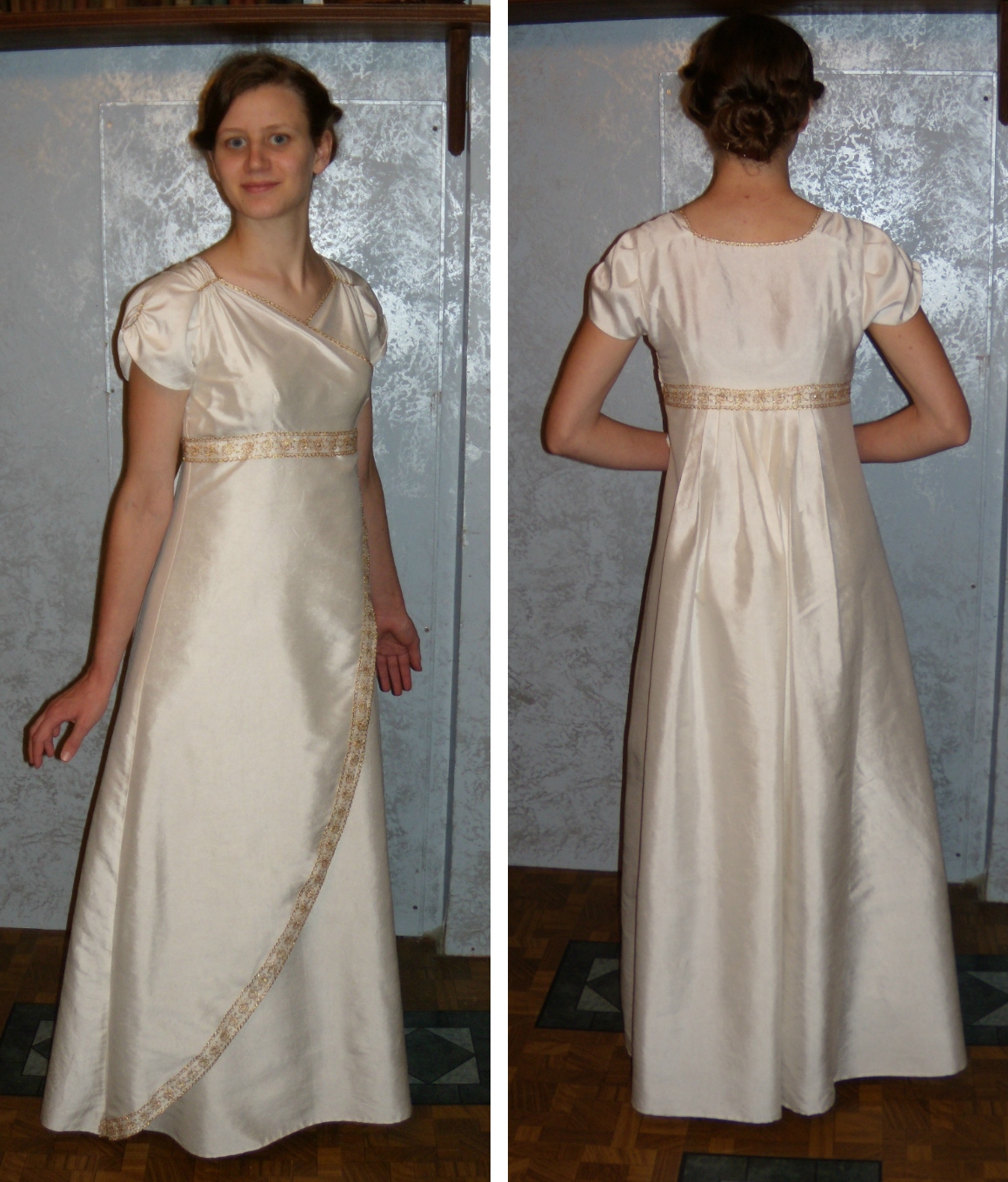 Wind In My Sails: Ivory and Gold Silk Regency Gown
