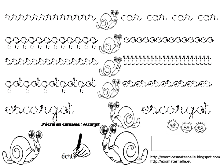 Maternelle: Graphisme et écriture en cursives avec des escargots