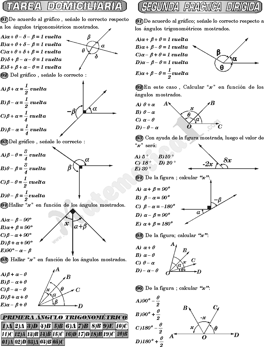 ANGULO TRIGONOMETRICO PROBLEMAS RESUELTOS DE TRIGONOMETRIA NIVEL UNI