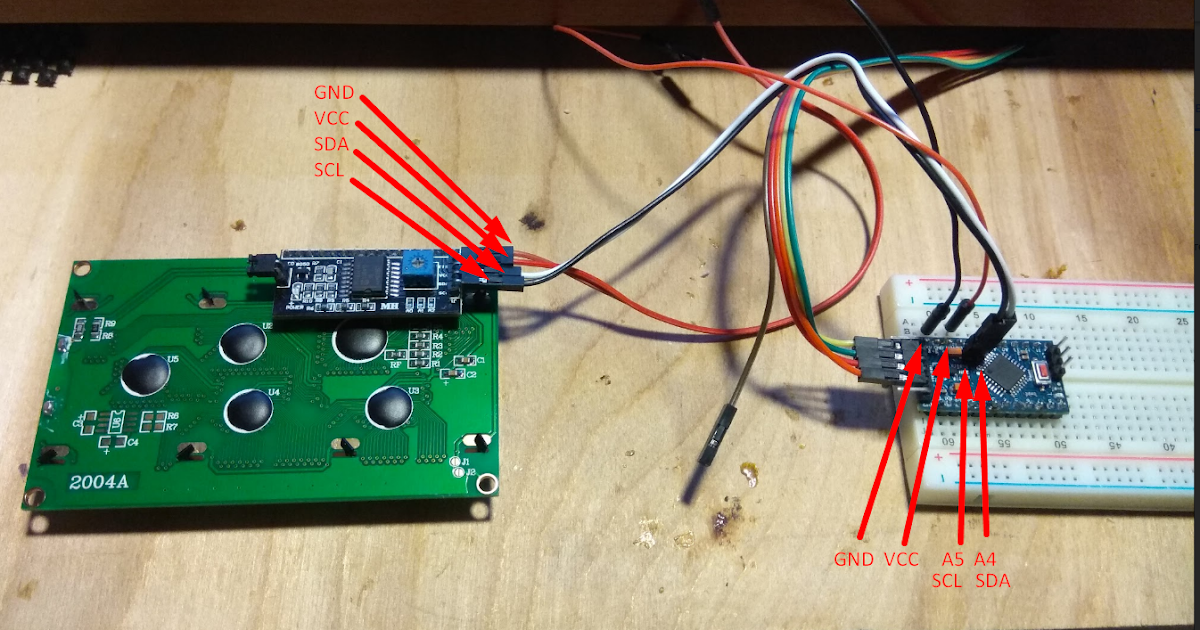 Arduino Pro Mini + i2c + lcd 2004 (20x4)