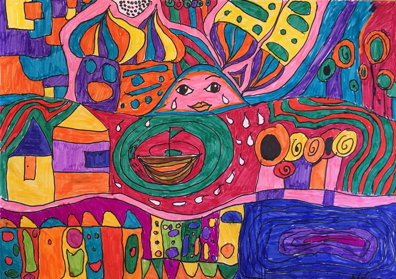 Art Room Britt: Friedensreich Hundertwasser Dreamscapes in Marker