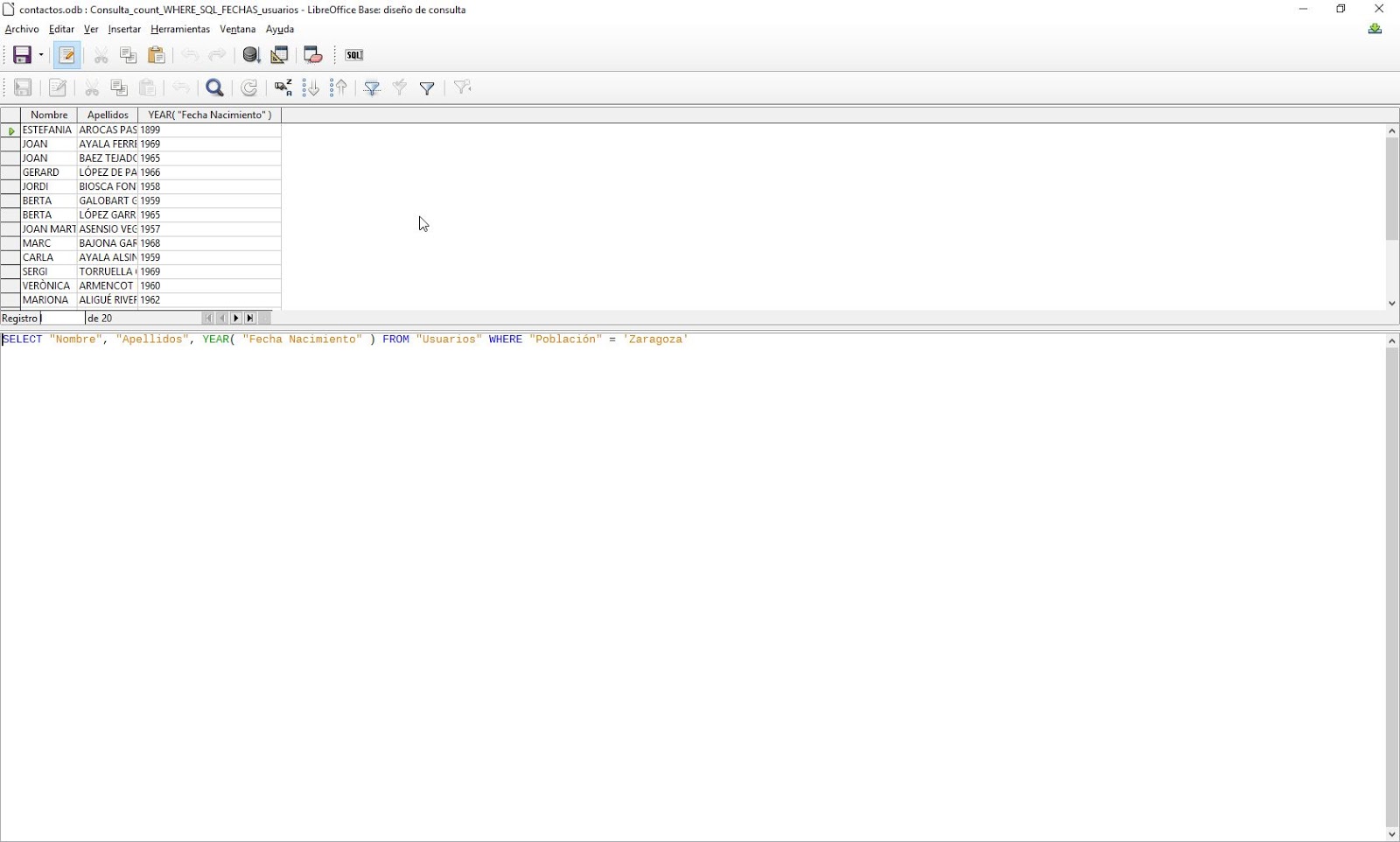 cuantos años tienes con SQL en LibreOffice Base (XII) | Aplicaciones de ...