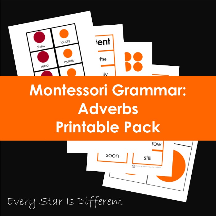 Every Star Is Different: Montessori Grammar: Adverbs Printable Pack