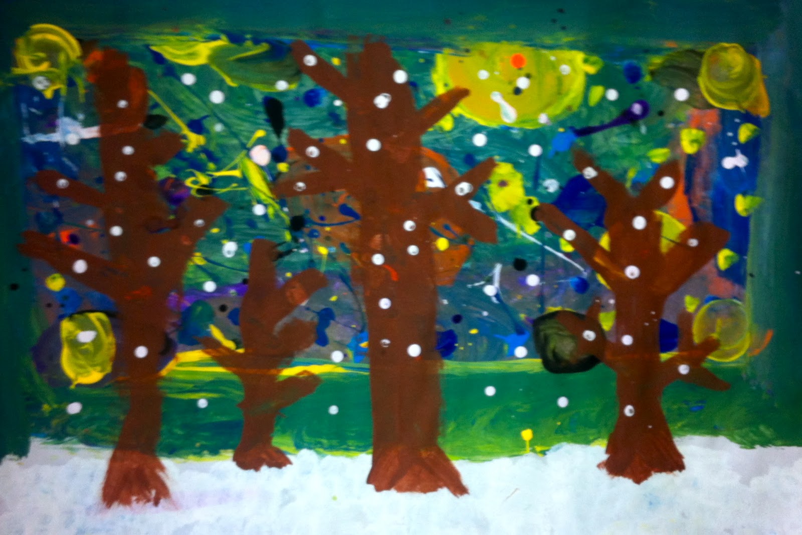 Expression of Imagination: Van gogh Inspired Winter Trees by Seventh Grade
