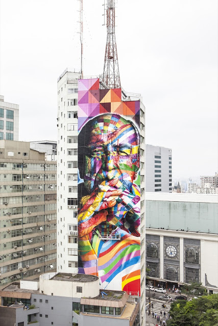 Oscar Niemeyer Graffiti Portrait by Eduardo Kobra In Sao Paulo, Brazil