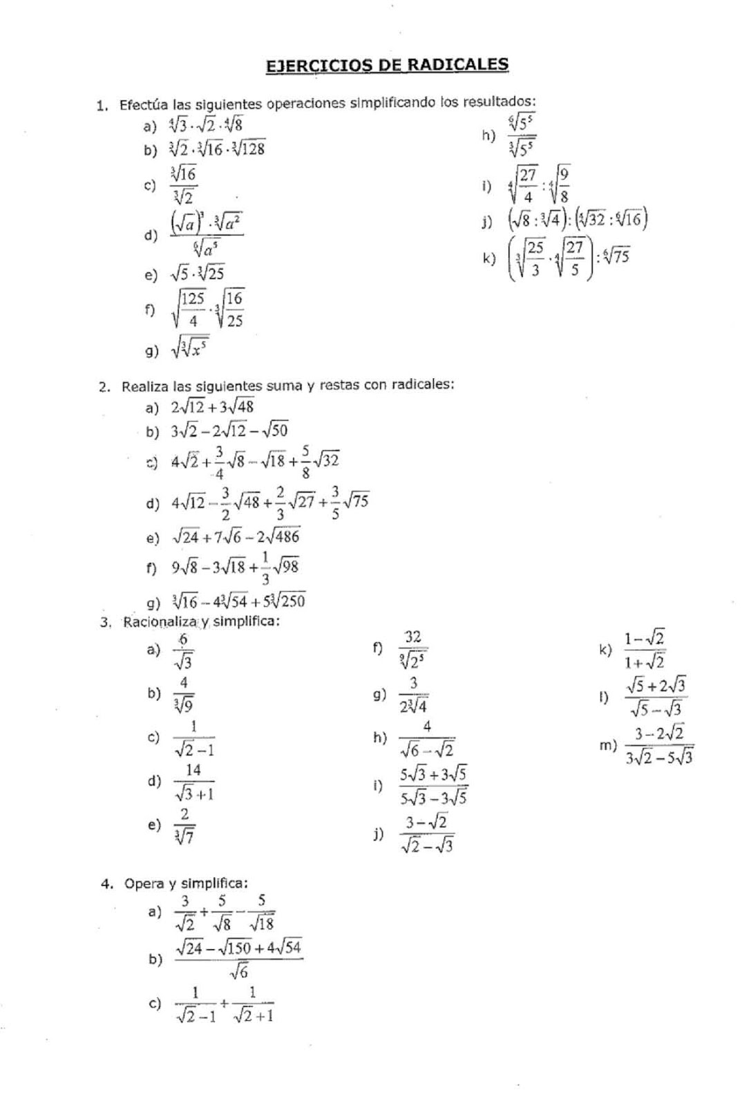 Matemáticas Lagomar: Ejercicios sobre radicales