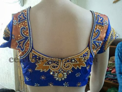 Silk and Velvet Blue Work Blouses - Saree Blouse Patterns