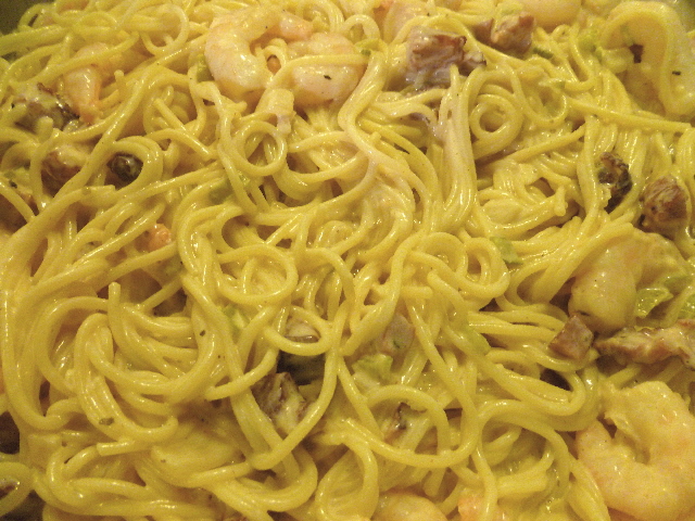 Ms. enPlace: shrimp and tasso pasta