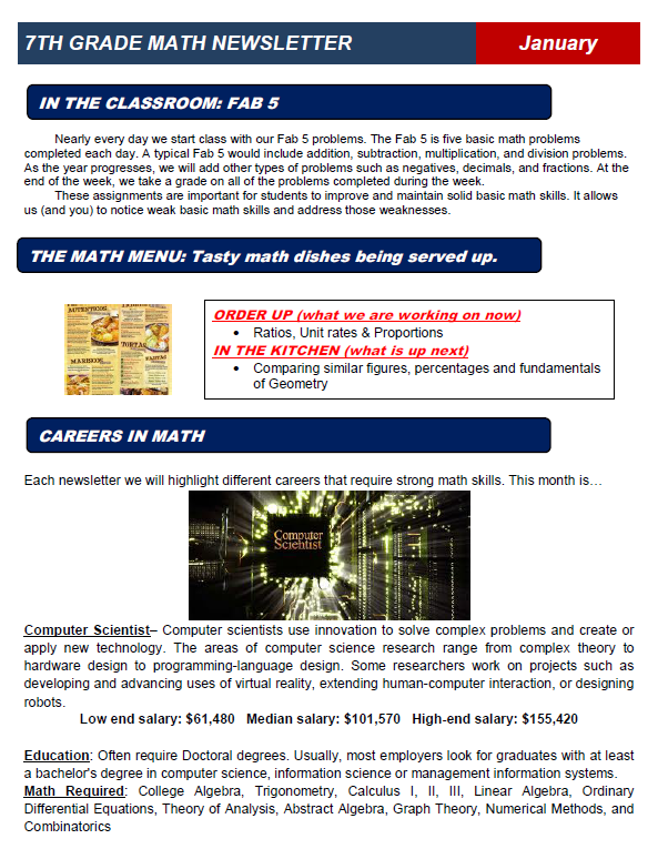 Land of Math: Creating a Successful Math Newsletter for your class