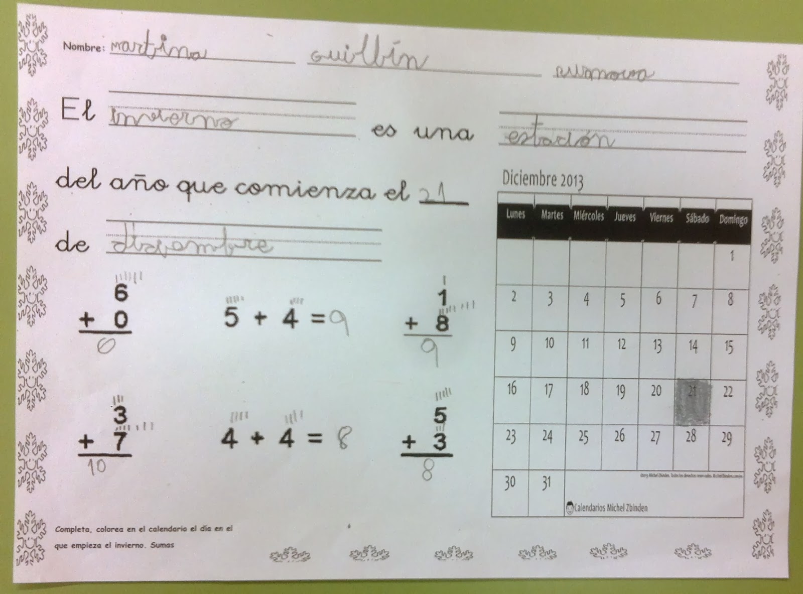 Cole de colores: EL INVIERNO