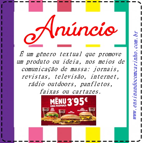 Cartazes lúdicos dos gêneros textuais com suas definições