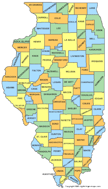 Illinois Counties Map Area | County Map Regional City