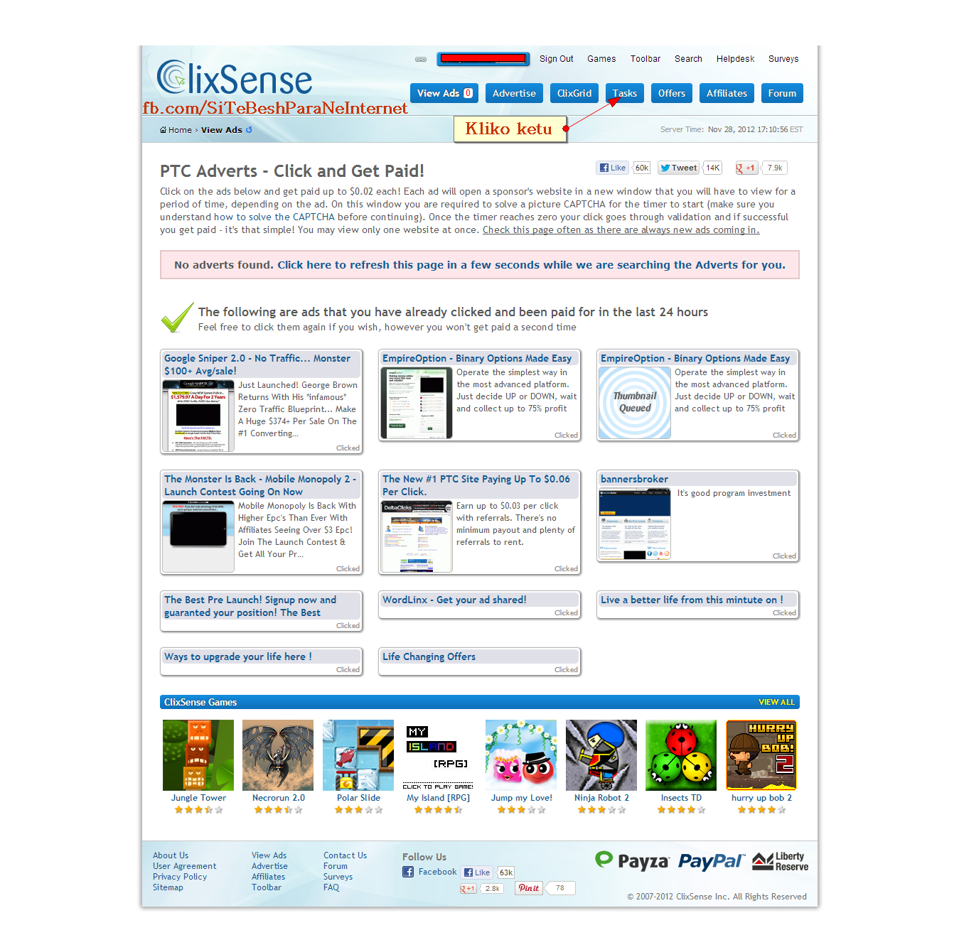 Si te besh para ne internet: ClixSense