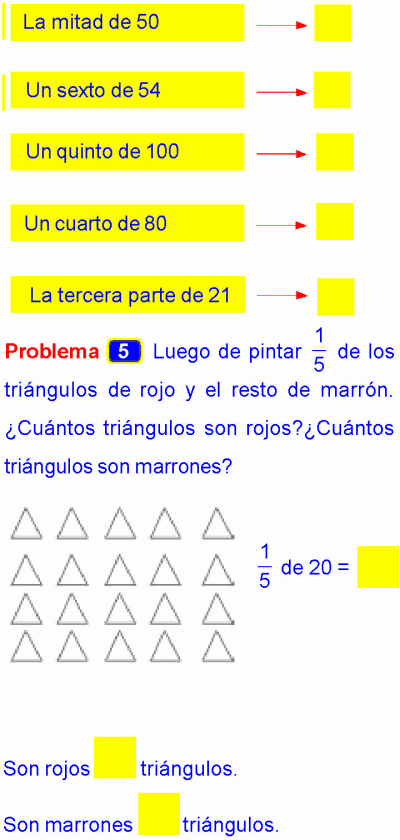 UN MEDIO UN TERCIO UN CUARTO UN QUINTO EN PRIMARIA EJEMPLOS DE MATEMATICAS