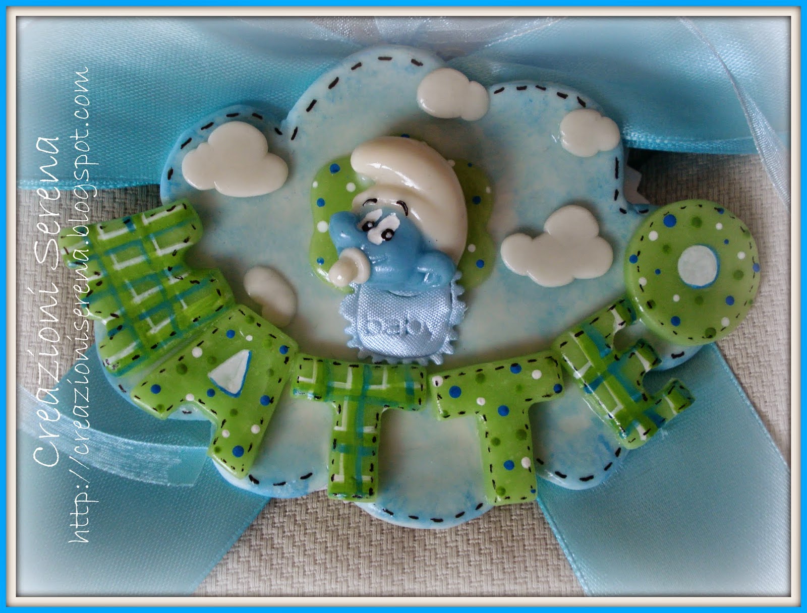 Creazioni Serena: Fiocco per nascita con "Baby Puffo"