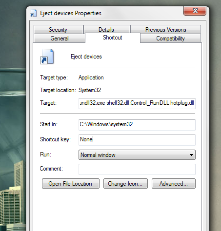 techguru365: Create a shortcut on desktop to Eject external Devices