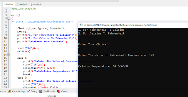C Program to Convert Celsius to Fahrenheit And Vice Versa