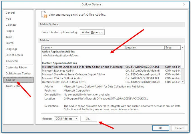 How to find, which COM Add-Ins are installed in Outlook client?